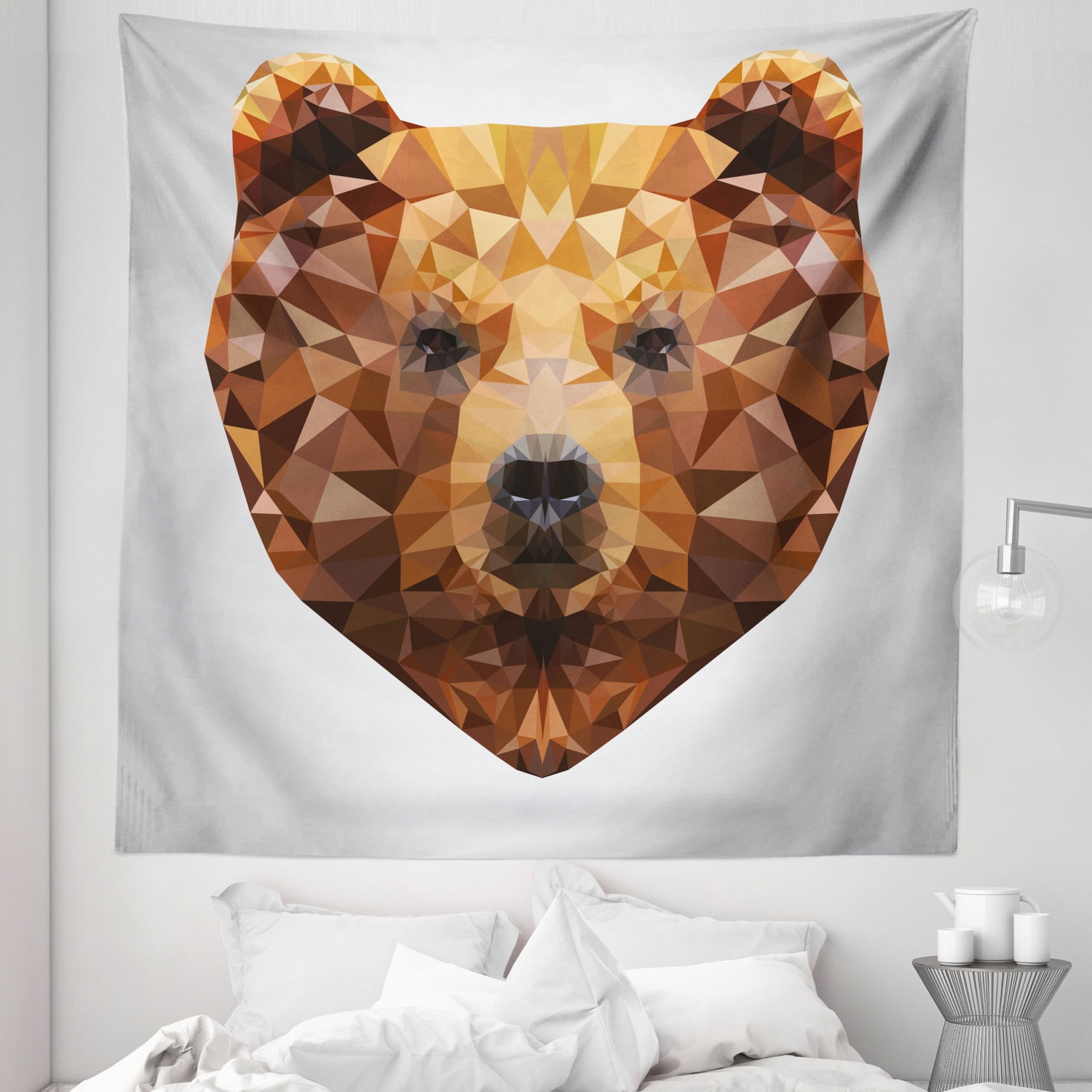 Bear Tapestry, Fractal Geometric Look Portrait with Triangles Modern ...