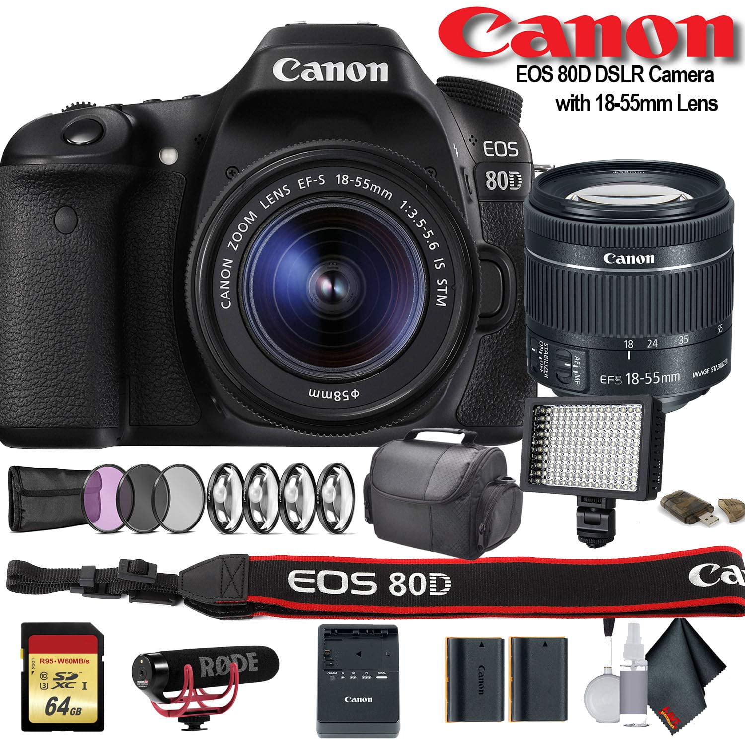 Canon EOS 80D DSLR Camera +18-55mm Lens (Intl Model) (1263C005) W/Bag ...