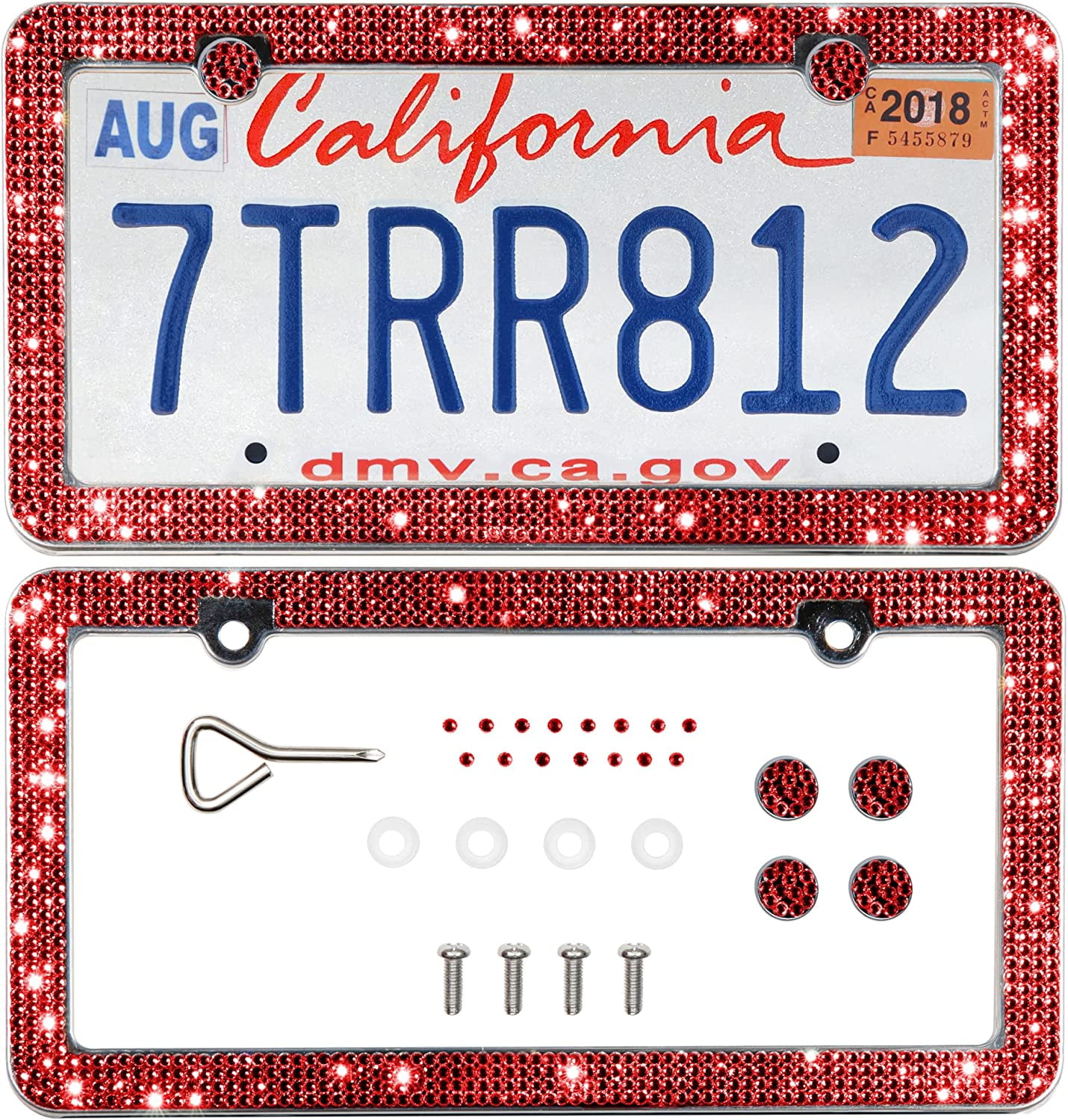 Handcrafted Rhinestone Bling License Plate Frames for Women, Men 2 Pack ...