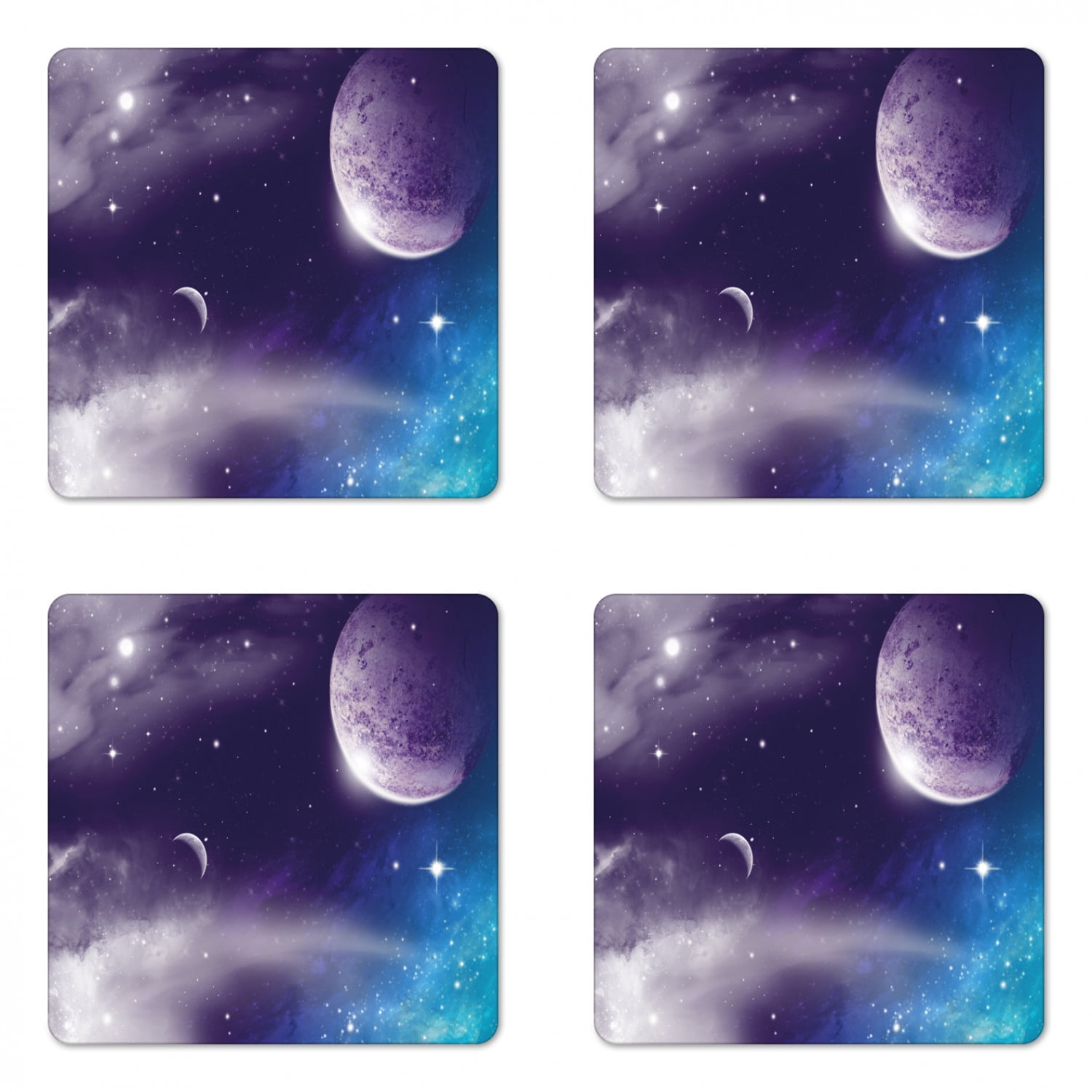 Space Coaster Set of 4, Universe with Planet and Crescent Moon on ...