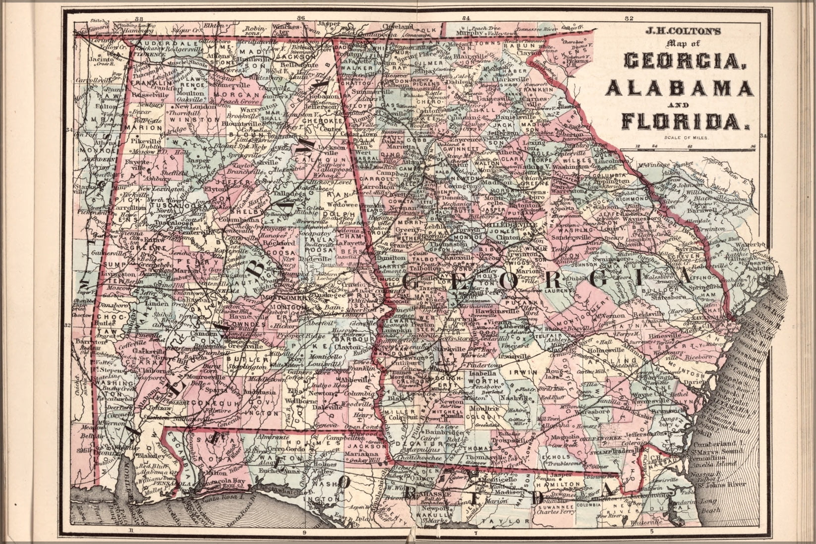 24"x36" Gallery Poster, map of Georgia, Alabama, and Florida 1863 ...