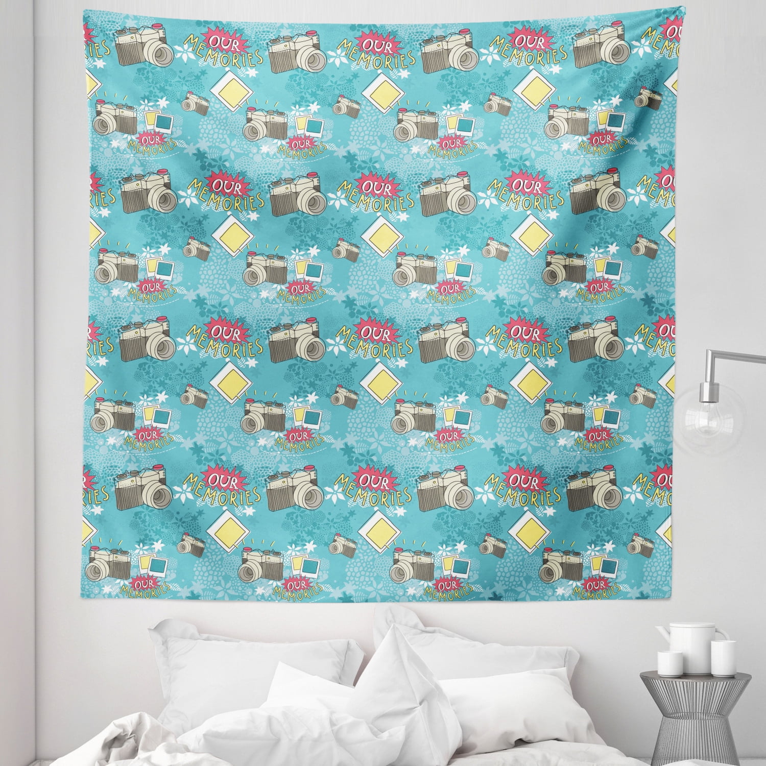 Camera Tapestry, Pop Art Style Our Memories Words with Old Photo ...