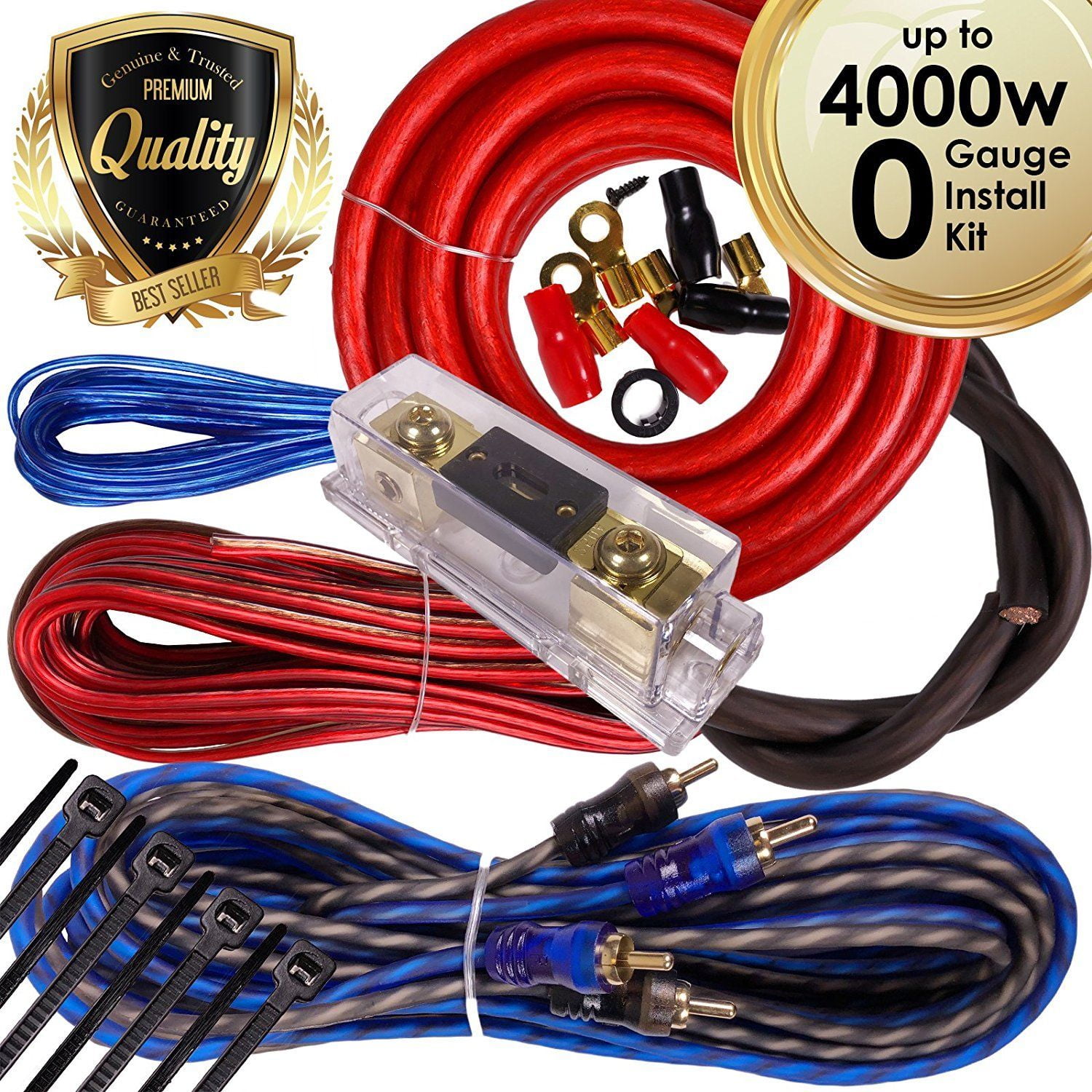 Audiotek Complete 4000W 0 Gauge Car Amplifier Installation Wiring Kit ...