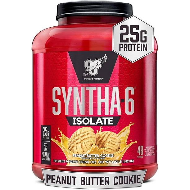 BSN, Syntha-6 Isolate, 25g Protein Powder, Peanut Butter Cookie, 4.02 ...