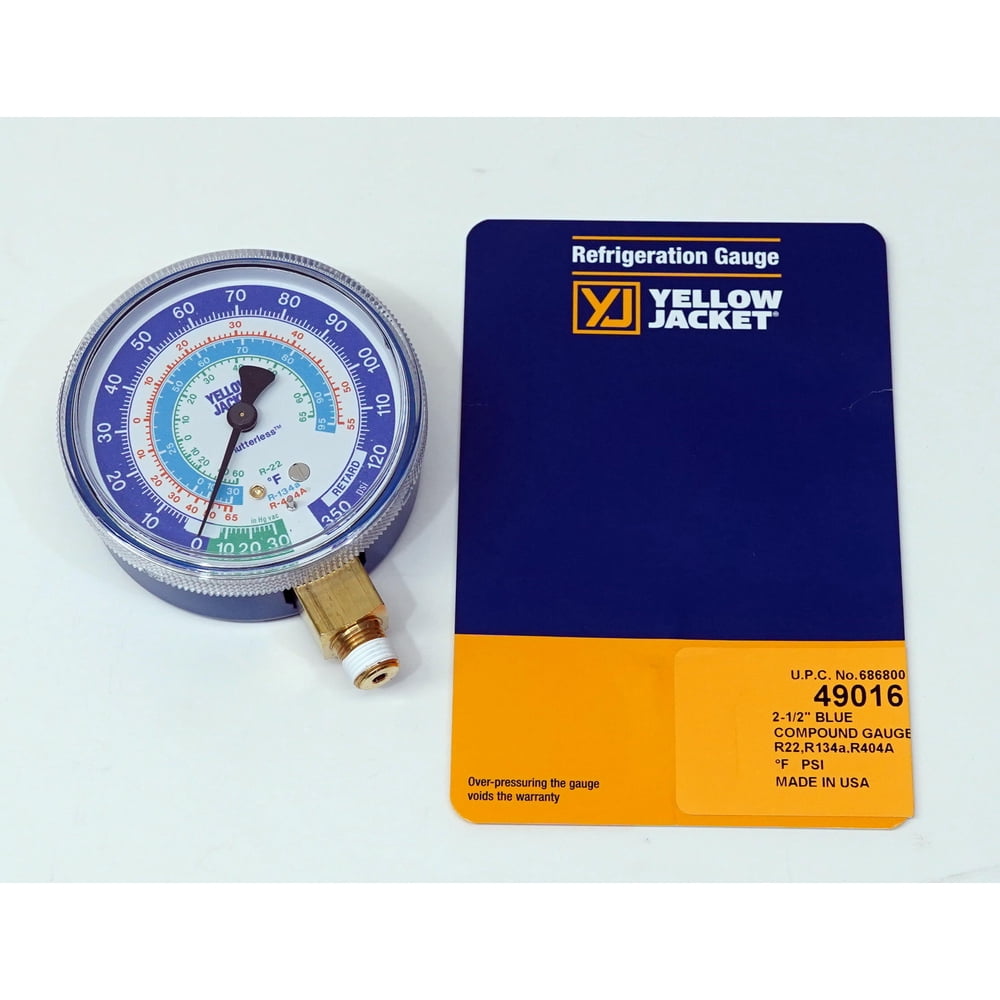Yellow Jacket 49016 Blue Manifold Low Pressure Gauge 2 1/2" R22, R134a ...