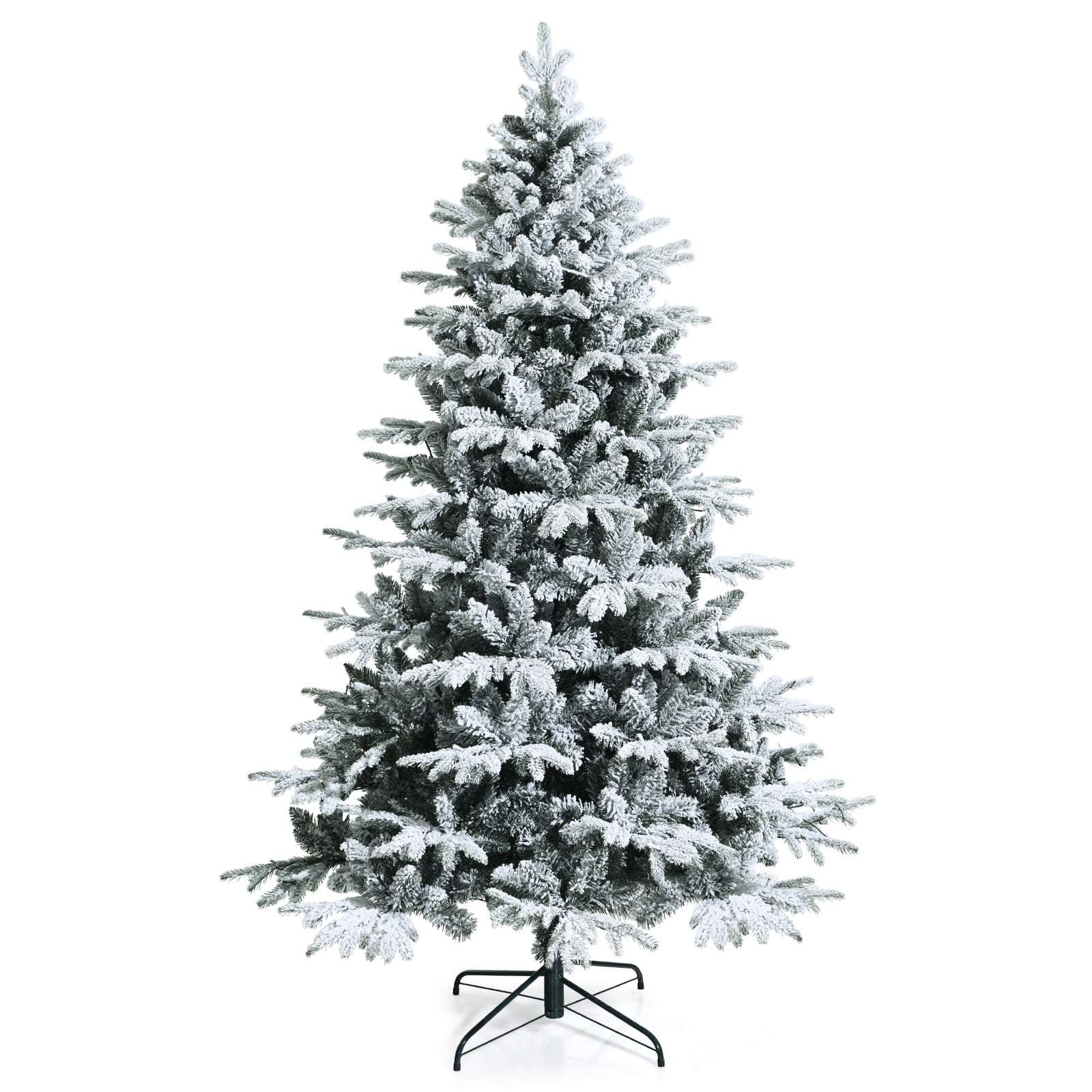 Topbuy 7 Ft Snow Flocked Christmas Tree, Pre-lit Artificial Xmas Tree w/ 300 LED Lights & 1687 ...