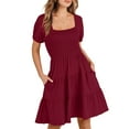 Adjfdgt Square Neck Dress Midi Floral Women Summer Dresses Casual