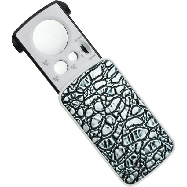 LED Illuminated Pocket Magnifier (Silver) - 30X 60X 90X Multifunctional ...