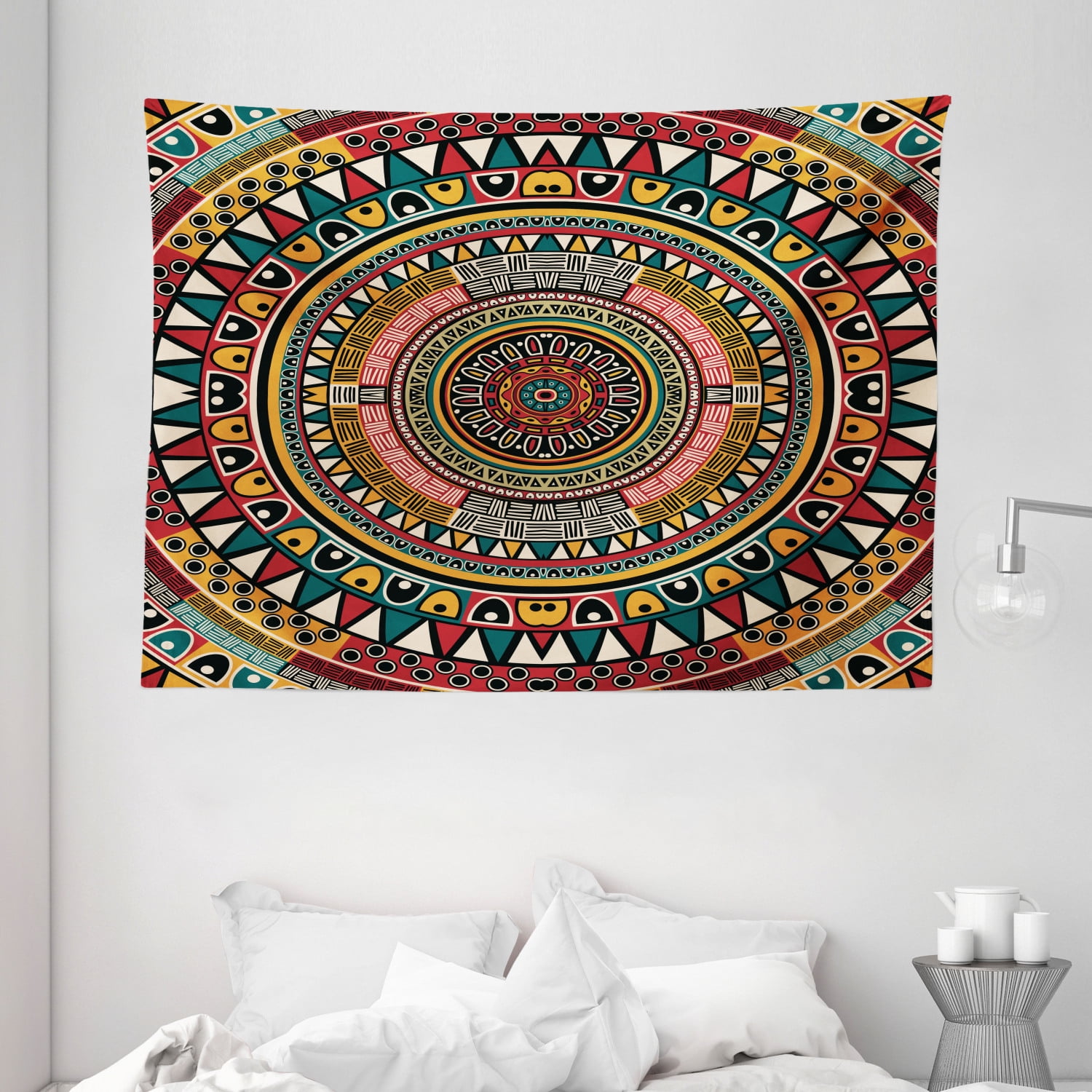 Tribal Decor Tapestry, African Folkloric Tribe Round Pattern with ...