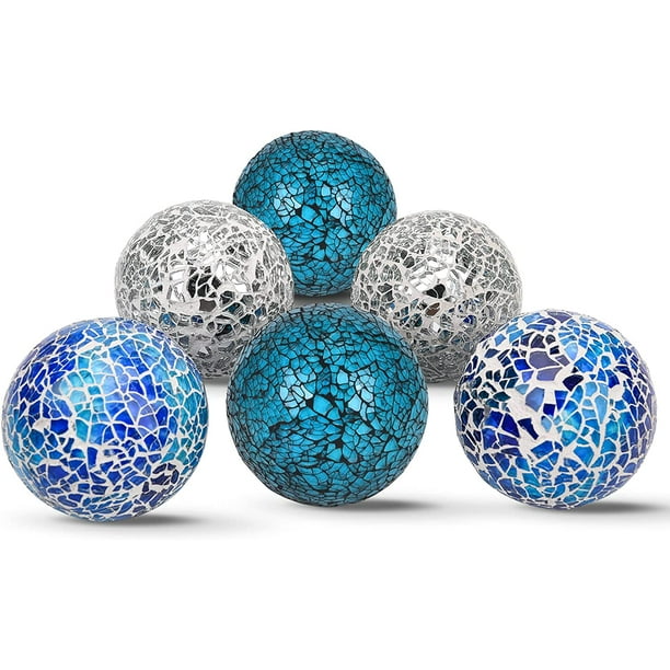 6Pcs Decorative Ball Set, 6cm/2.4inch Mosaic Glass Orbs Centerpiece ...