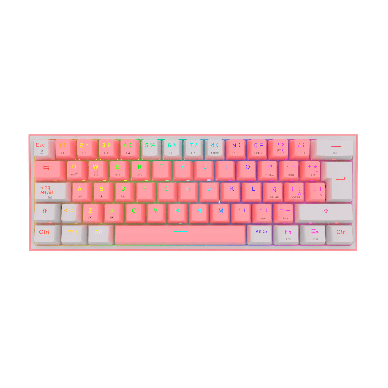 Teclado Gamer Redragon Fizz Pro Rosa/Blanco 60% Wireless Esp | Walmart ...