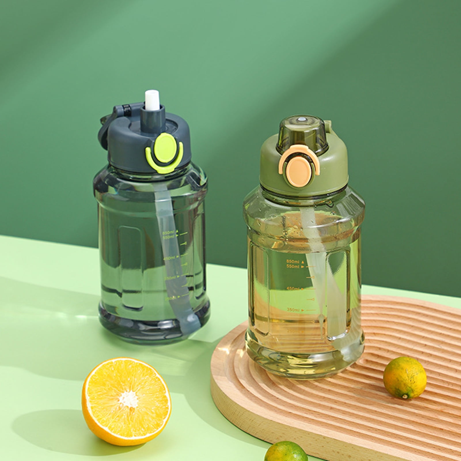 Hesroicy 850ml Water Bottle Large Capacity Lock Design with Straw Measure Scale Transparent ...