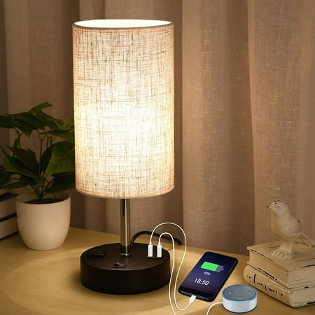 Table Lamp with Warm White LED Bulb, Built in Dual USB 5V/2.1A Charging ...