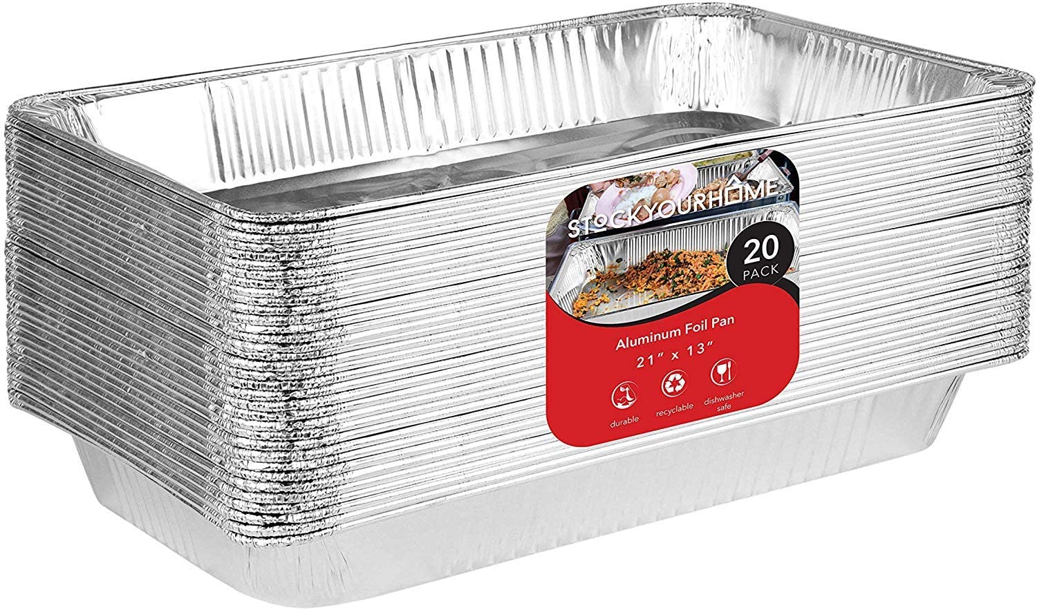 21x13 Aluminum Pans (20 Pack) Durable Full Size Deep Aluminum Foil ...