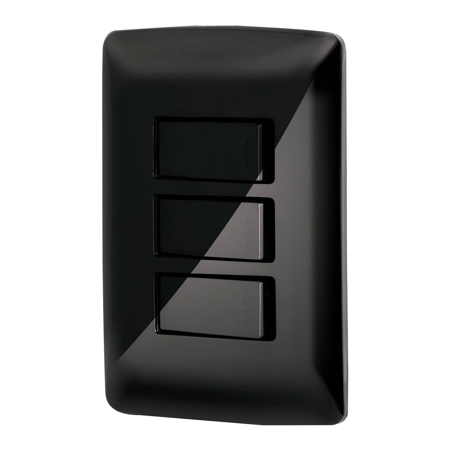 Placa armada 3 interruptores sencillos,negro, línea Italiana Volteck ...