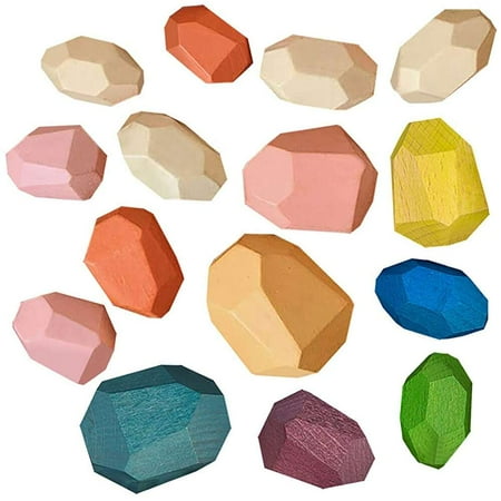 Qucyy 15pcs Colorful Rainbow Stones Toy Wood Balancing Stones Rock ...