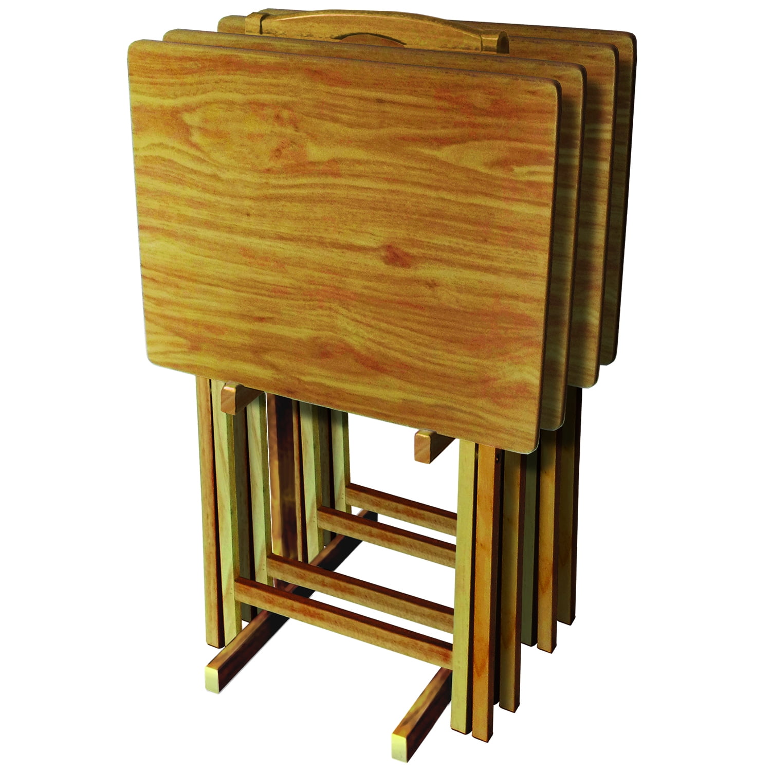 5 Piece Wood TV Tray Set 4 Trays 1 Stand In Natural PDG Walmart