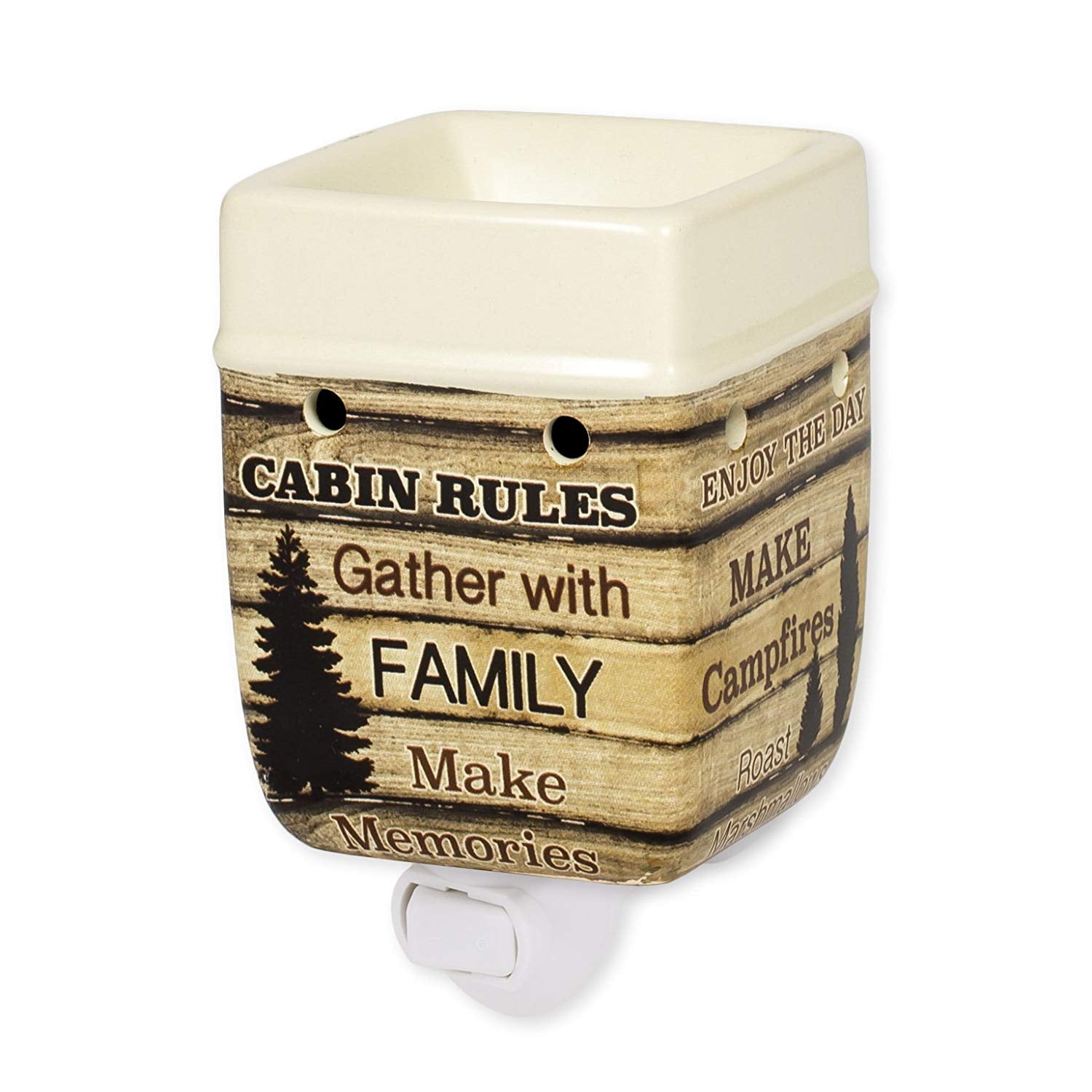 Cabin Rules Rustic Wood Outdoor Design Cream Ceramic Stone Plug-in ...