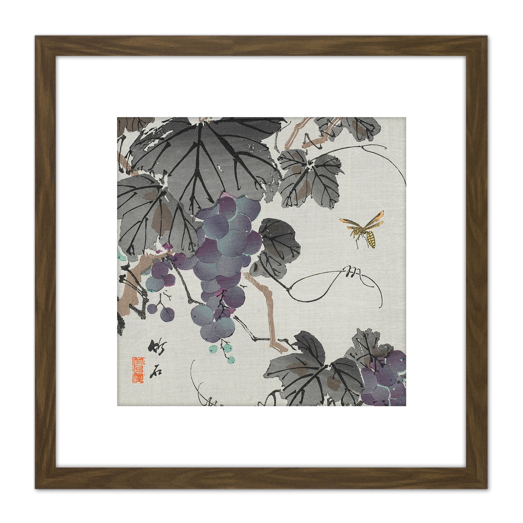 Grapes 1930s Chikuseki 8X8 Inch Square Wooden Framed Wall Art Print ...