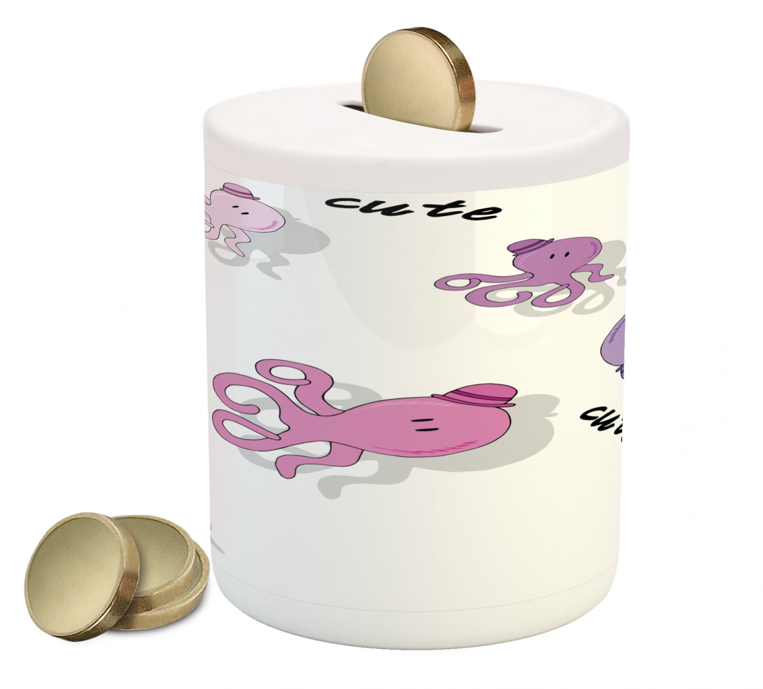 Feminine Piggy Bank, Octopus Pattern Colorful Drop Shadow Cartoon ...