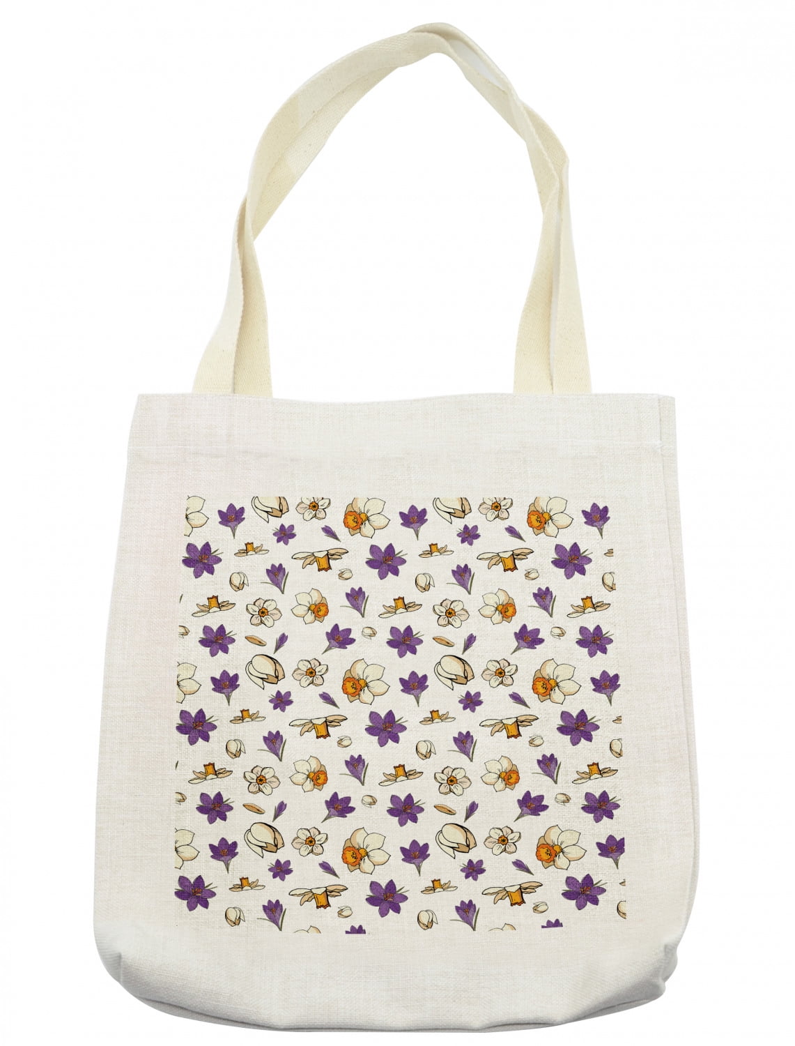 Floral Tote Bag, Digitally Generated Flowers Crocuses and Narcissus ...