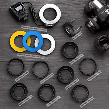 Polaroid 48 Macro LED Ring Flash & Light Includes 4 Diffusers (Clear ...