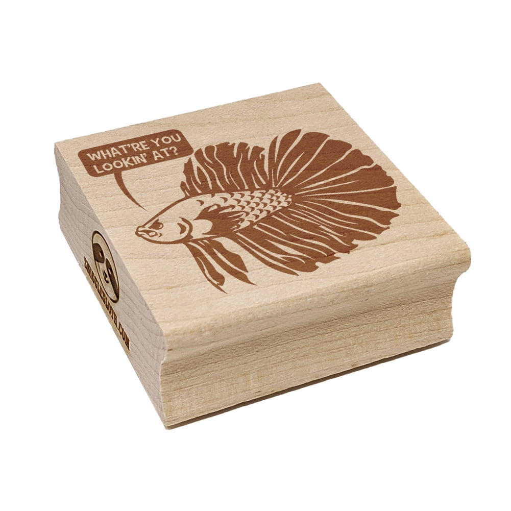Angry Betta Fish Looking to Start Fight Square Rubber Stamp Stamping ...
