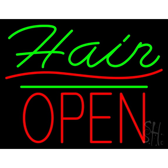 Slant Hair Block Open Green Line LED Neon Sign 24 x 31 - inches, Black ...