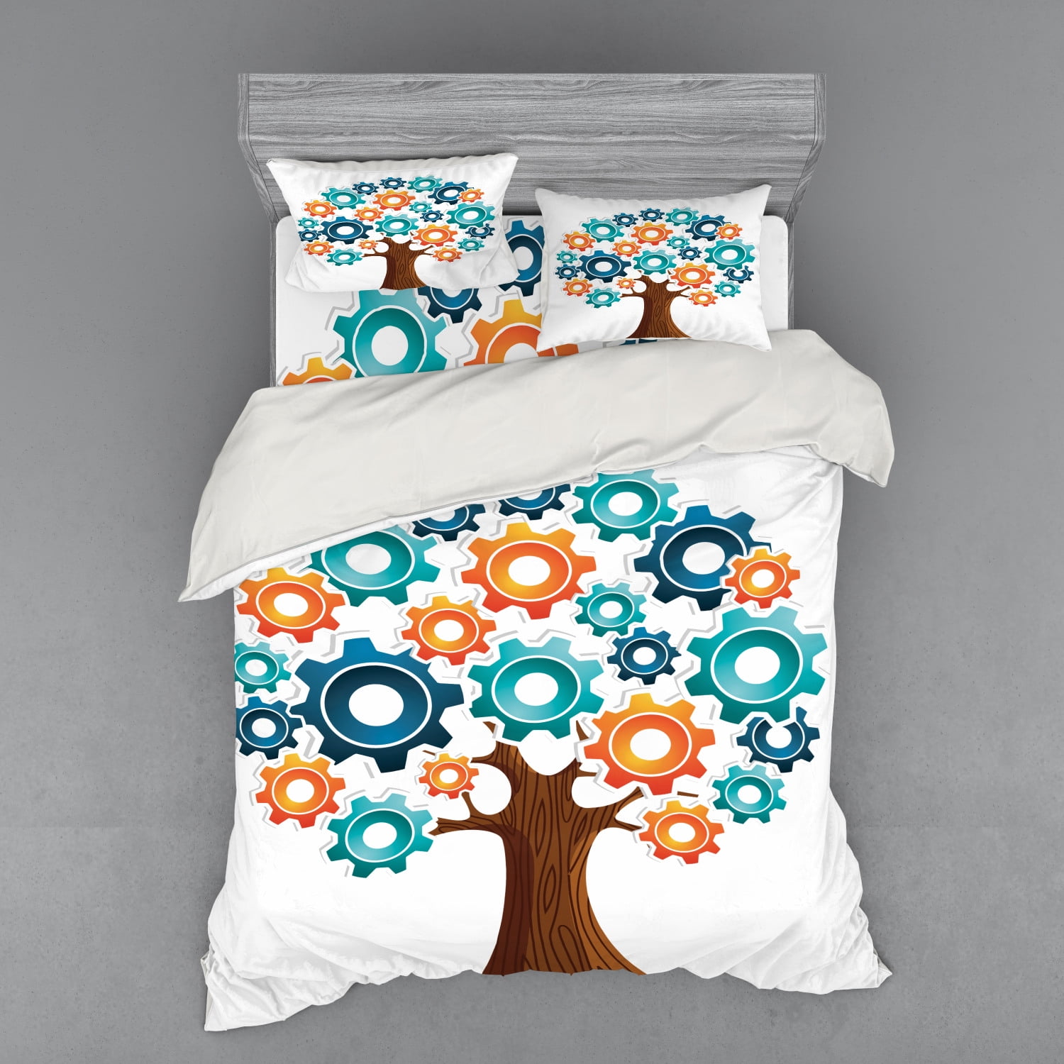 Industrial Duvet Cover Set, Innovation Gears Concept Tree System Nature ...