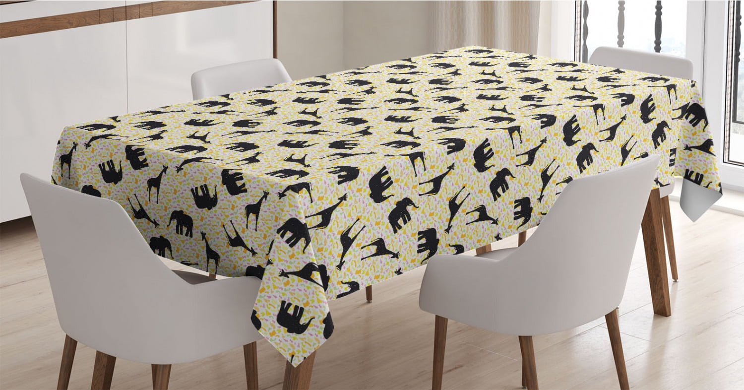 Giraffe Tablecloth, Pattern with Cartoon Giraffes and Elephants on ...