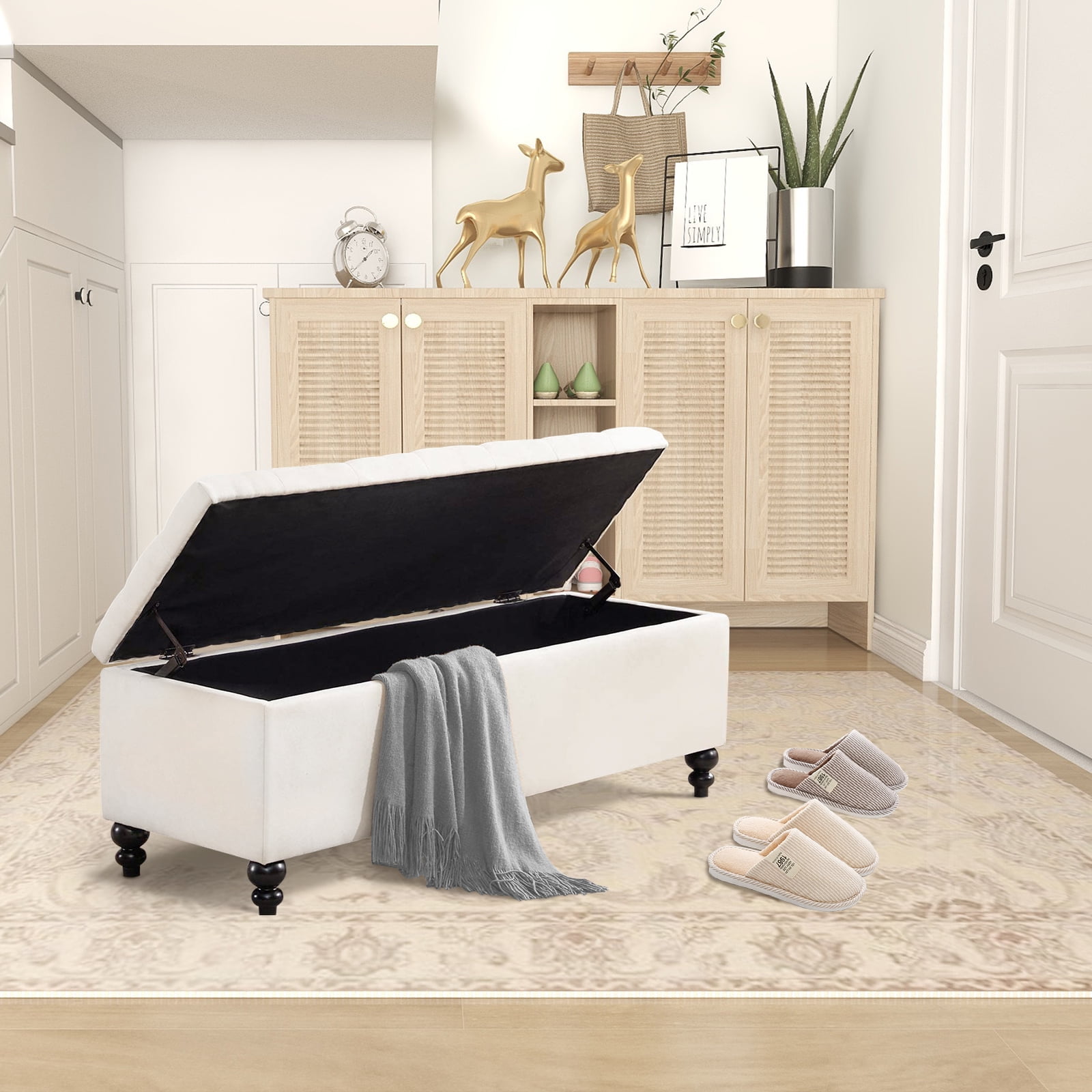 GERICCO 50.2 Inches Ottoman with Storage Storage Ottoman Bench with Button Tufted Bedroom Bench Safety Hinge Ottoman in Upholstered Fabrics Large