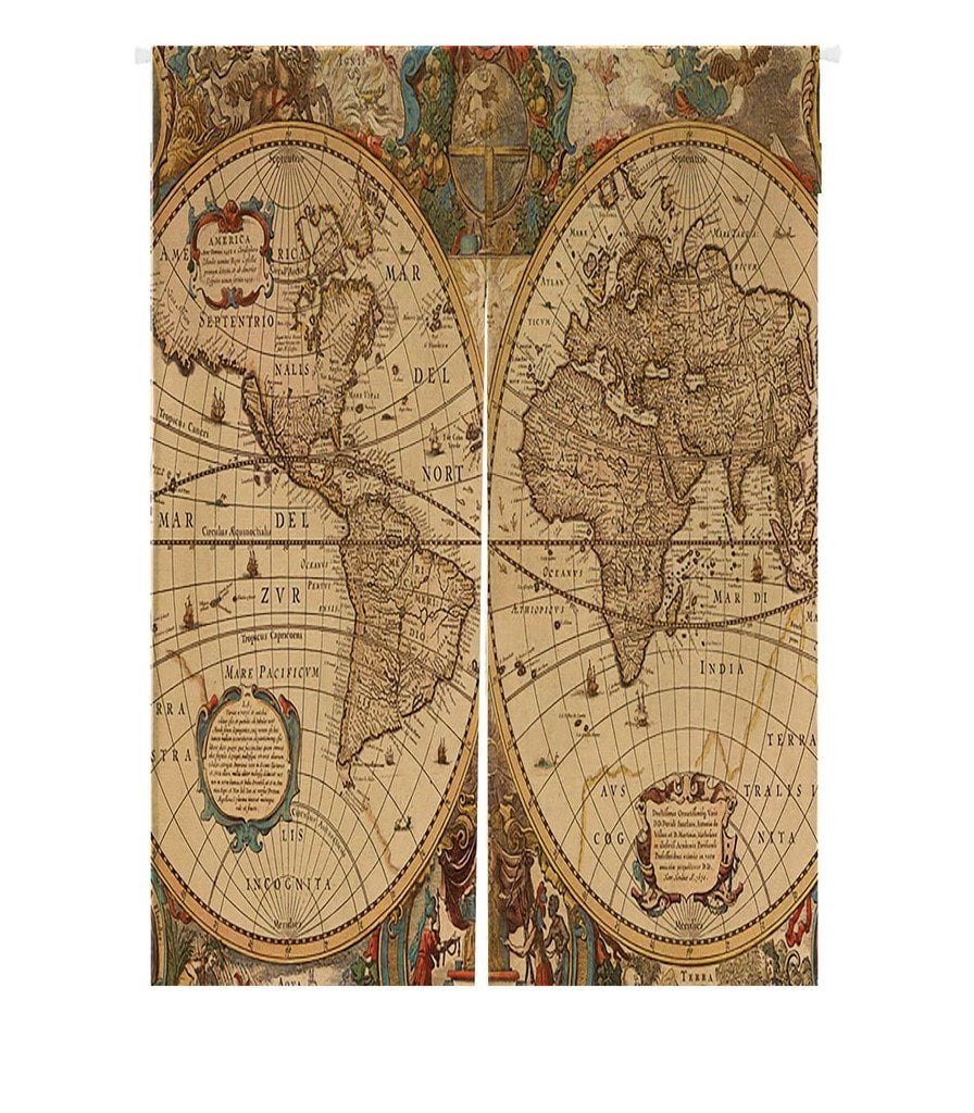 GCKG World Map Japanese Noren Curtain,Vintage Retro World Map Doorway ...