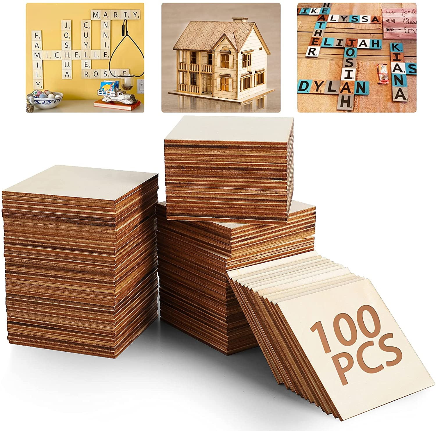 5ARTH Unfinished Wood Board, 100 Pieces 3 x 3 Inch Blank Square Natural ...