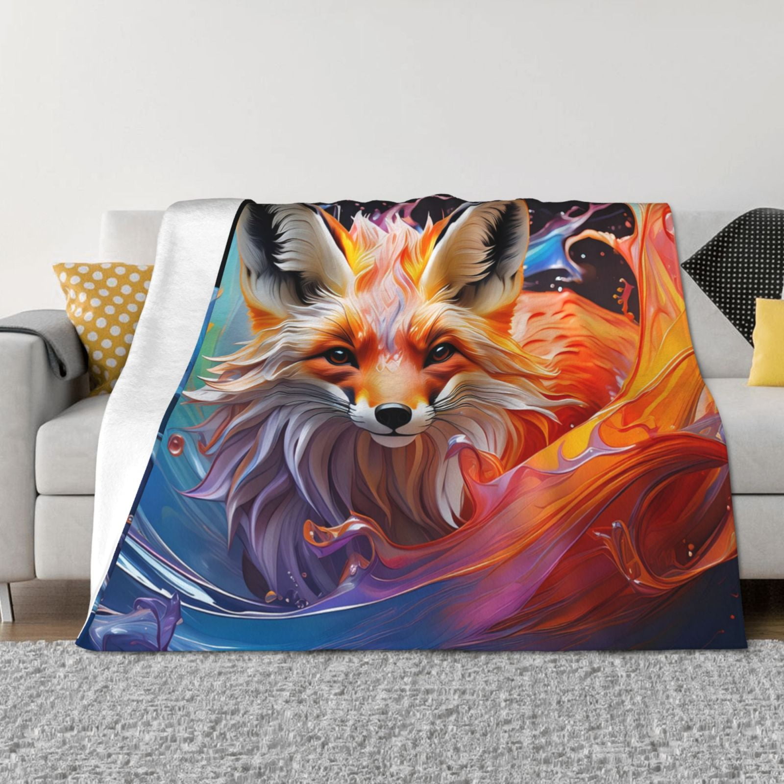 Balery Color Splash Fox Portrait Manta de Franela con Dibujo, Lujo ...
