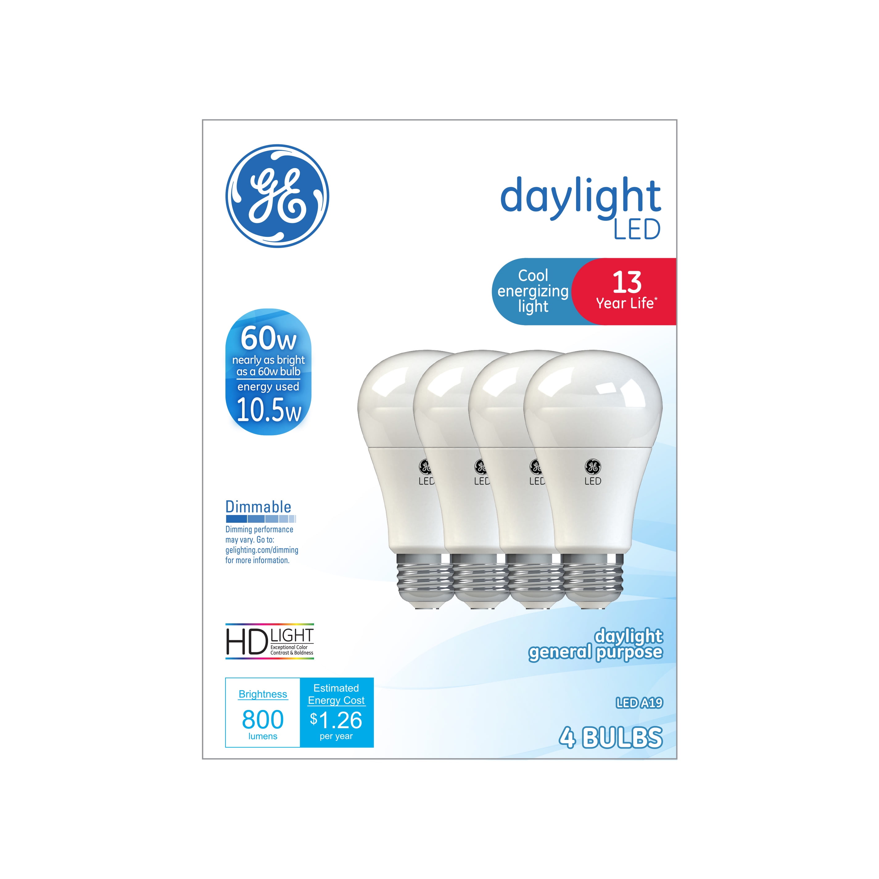 GE LED 10W (60W Equivalent) Daylight HD Color, A19 General Purpose ... GE LED 10W (60W Equivalent) Daylight HD Color, A19 General Purpose ...