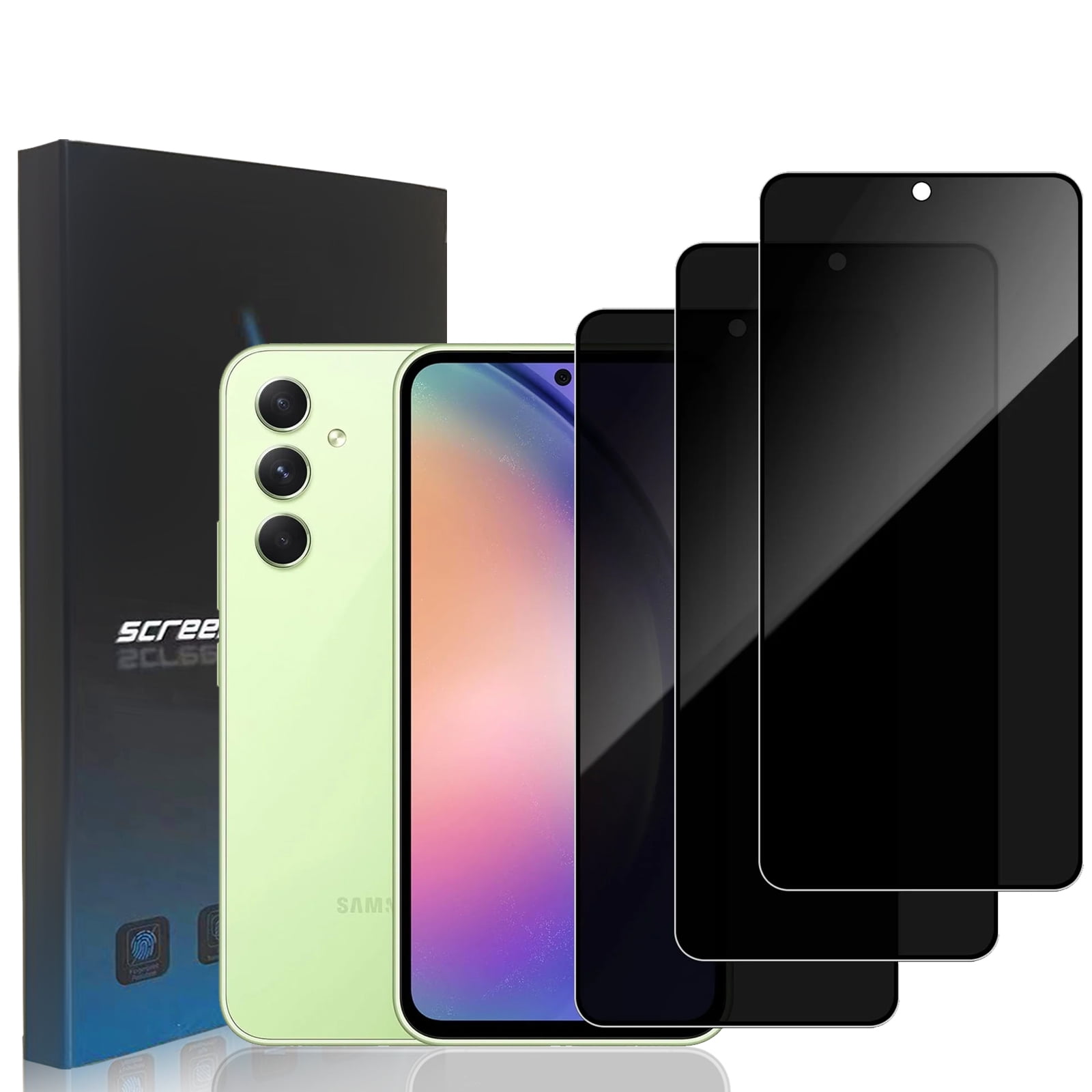 Zonyee [3 Pack] Privacy Screen Protector Compatible For Samsung Galaxy A54 6.4-Inch  Anti-Spy Tempered Glass Film  Scratch Resistant  Easy Install  Bu