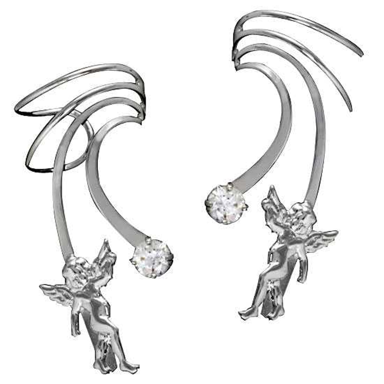 Ear Charms - Sterling Silver Left And Right Long Wave Pierceless Angel ...