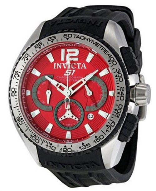 Invicta Men's 1452 Chronograph Red Dial Rubber Strap Watch - Walmart.com