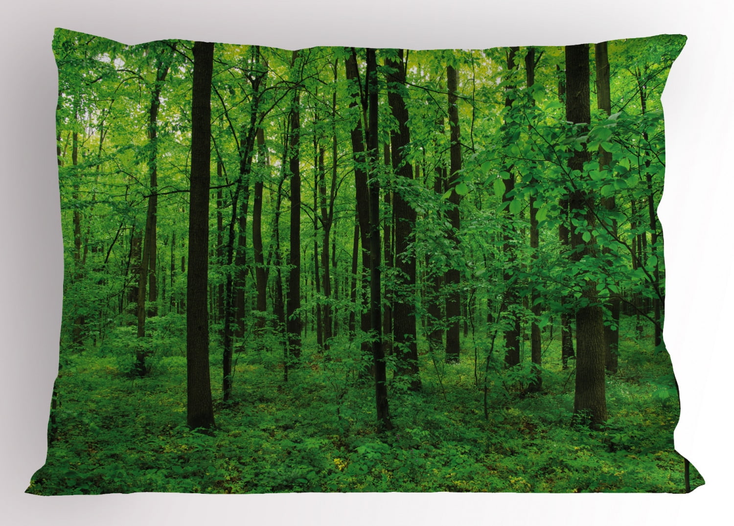 Nature Pillow Sham Green Forest Spring with Trees and Bushes Idyllic ...