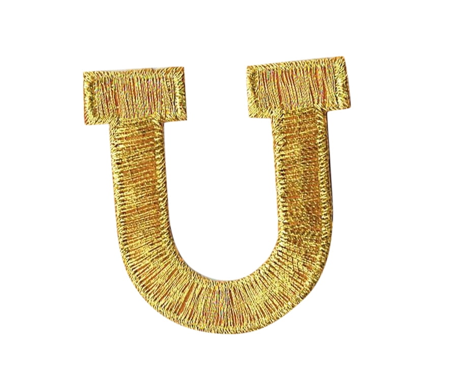 Alphabet Letter - U - Color Gold - 2" Block Style - Iron On Embroidered ...