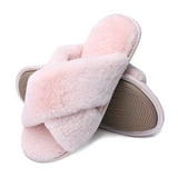 LORDFON Open Toe Cross Band Womens House Slippers Fluffy Indoor Slip On Slippers - Walmart.com