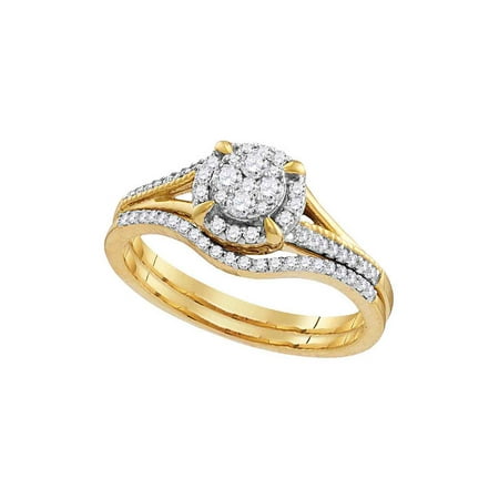 10k Yellow Gold Round Diamond Cluster Bridal Wedding Engagement Ring ...