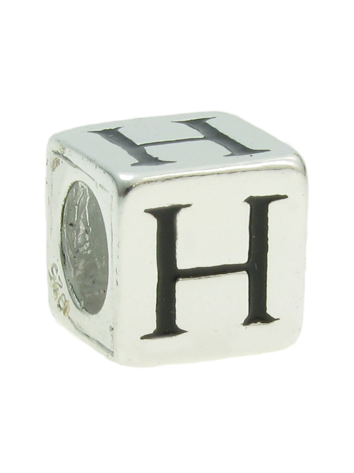 Queenberry Sterling Silver Cube Letter H European Style Bead Charm Fits ...