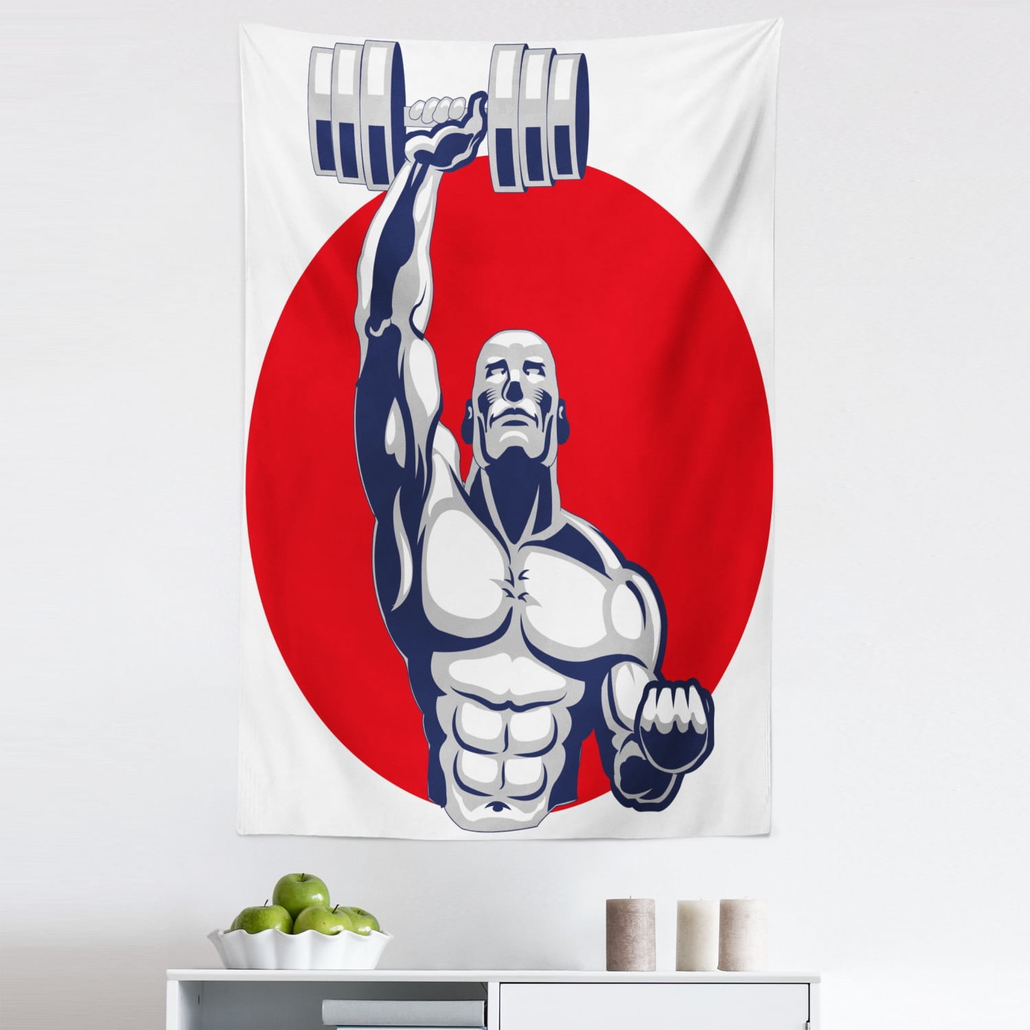 Fitness Tapestry Muscular Man Lifting Barbells Body Builder Strength