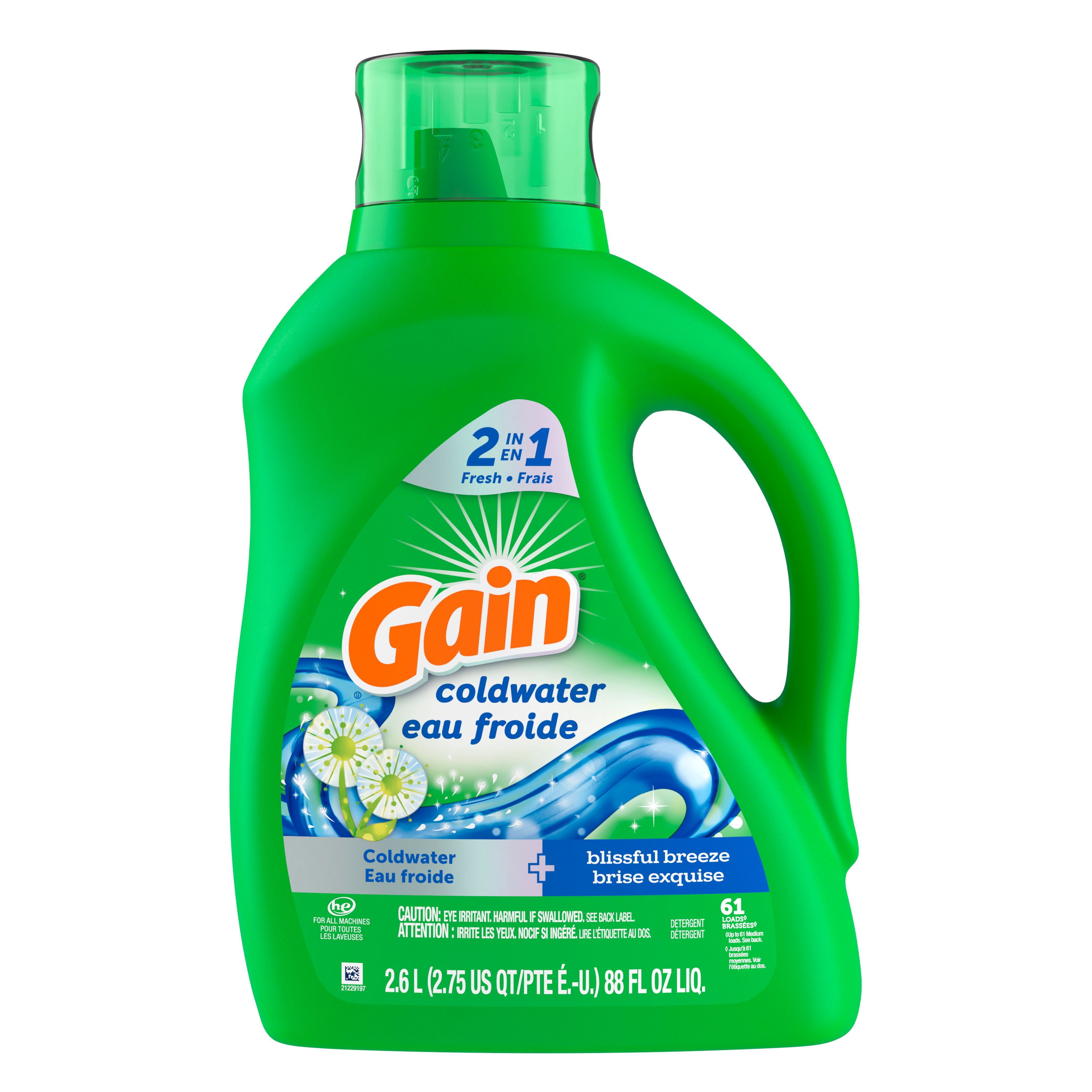 Détergent à lessive liquide Gain eau froide, parfum Brise exquise ...