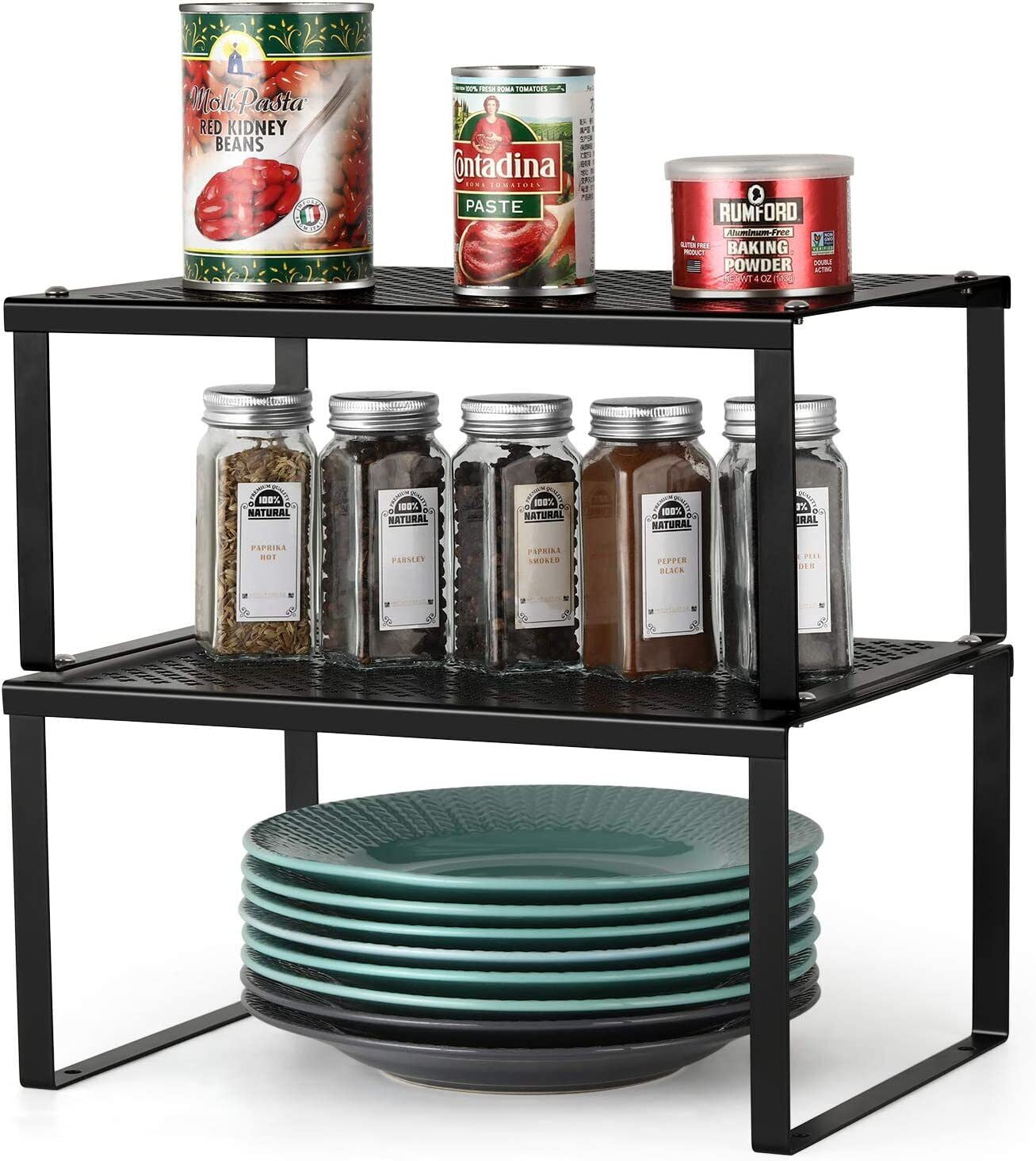 Set of 2 Metal Kitchen Cabinet Shelf Organizers, Stackable, Expandable ...