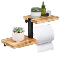 Jokapy Walnut Wood Toilet Paper Holder with Shelf, Wall Mount Tissue ...