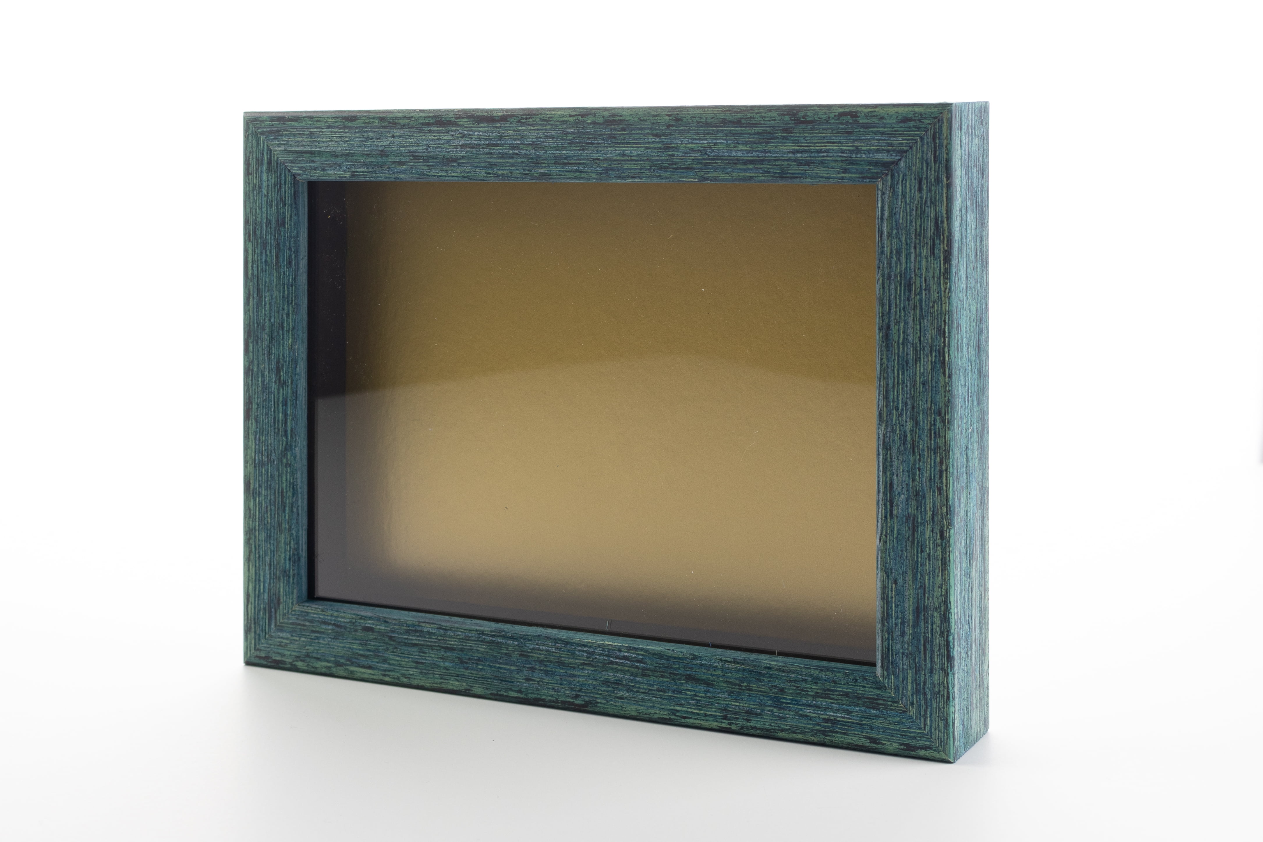 8x8 Shadow Box Frame Farm Blue Real Wood with a Gold Acid-Free Backing ...