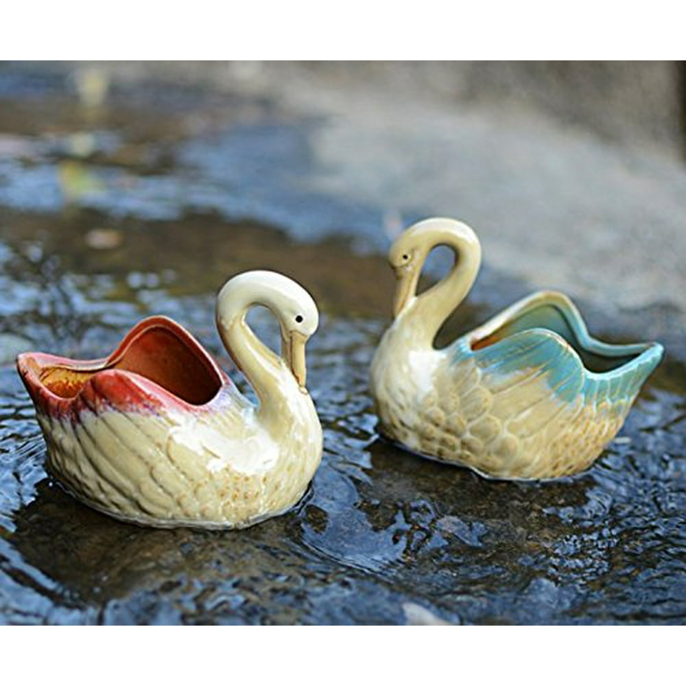 Mr. Garden 3.93x2.8 inches Swan Ceramic Flower Planters / Succulent ...
