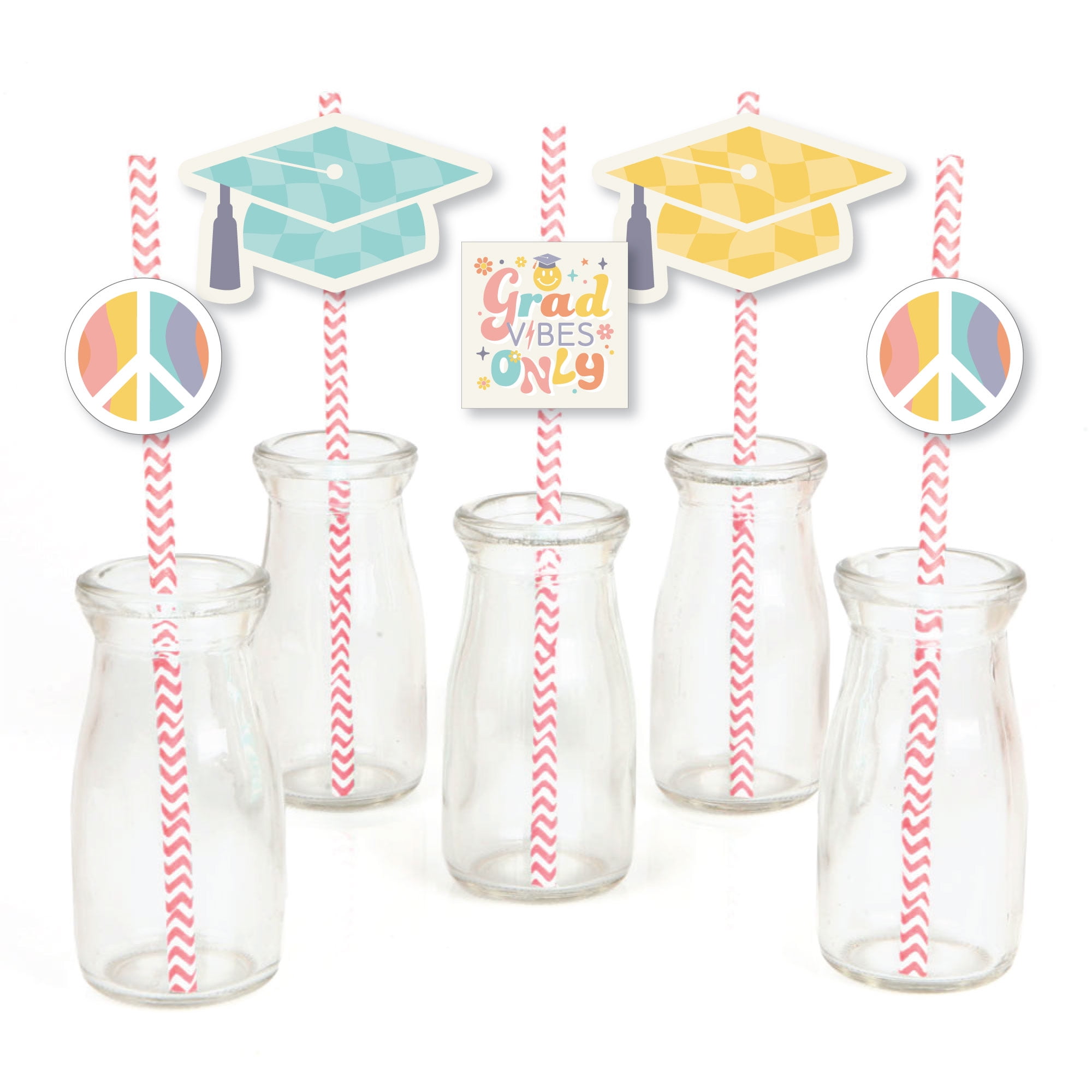 Big Dot of Happiness Groovy Grad - Paper Straw Decor - Hippie ...